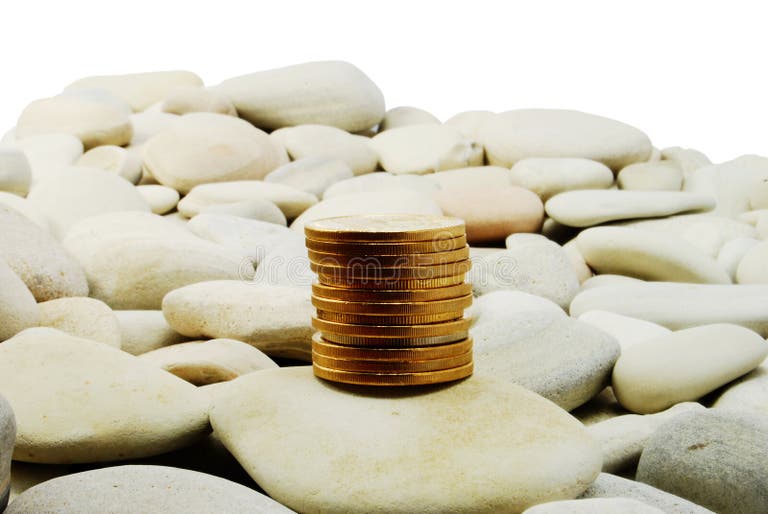 Gold Coins on the Stones - Isolated Stock Photo - Image of project ...