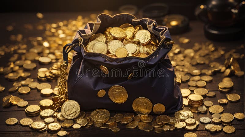 Gold Coins. Gold Coins on Top of a Table. Golden Coins. Stock ...