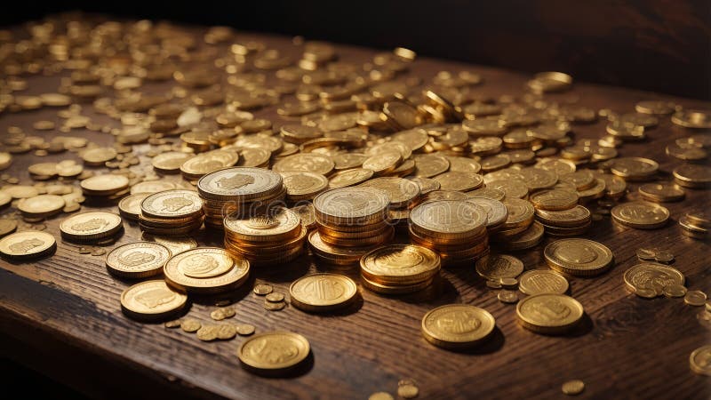 Gold Coins. Gold Coins on Top of a Table. Golden Coins. Stock ...