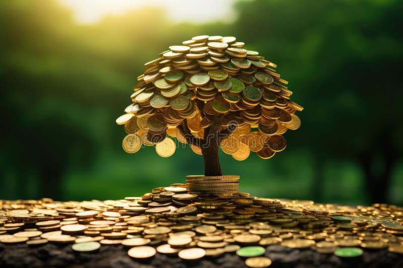 Gold Coins with a Tree, Generative Ai Stock Illustration - Illustration ...