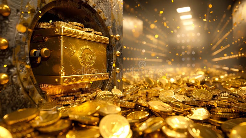 Gold coins in a vault stock photo. Image of coins, money - 322258420