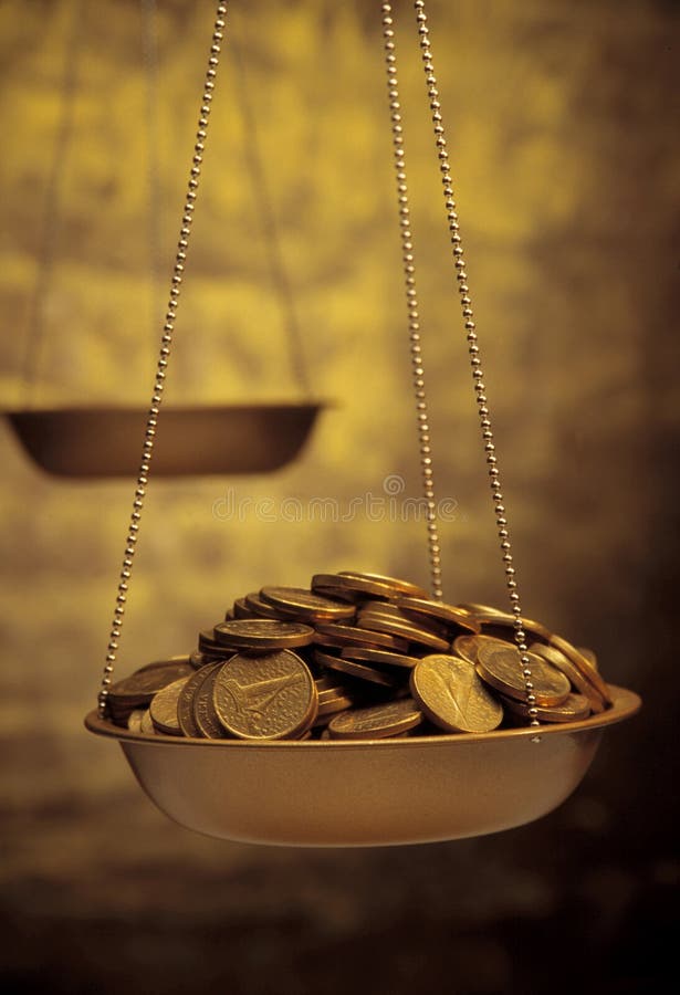 Gold Coins on Weighing Scales Stock Image - Image of scalesn, index ...