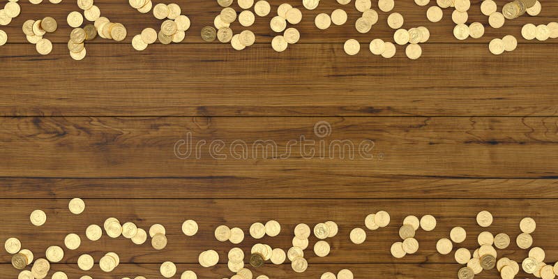 Gold Coins on Wood Board 3D Illustration. Stock Illustration ...