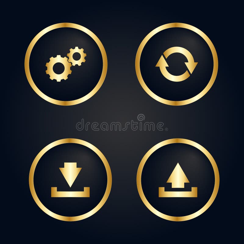 Gold Color Contact Icon Set, on Isolated Black Gradient Background ...