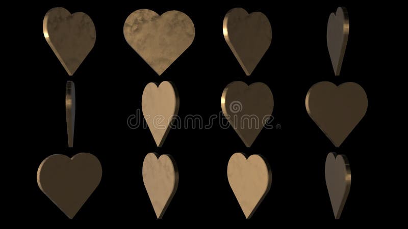 Gold Color 3d Hearts Rotating Loop on Black Background Transparent ...