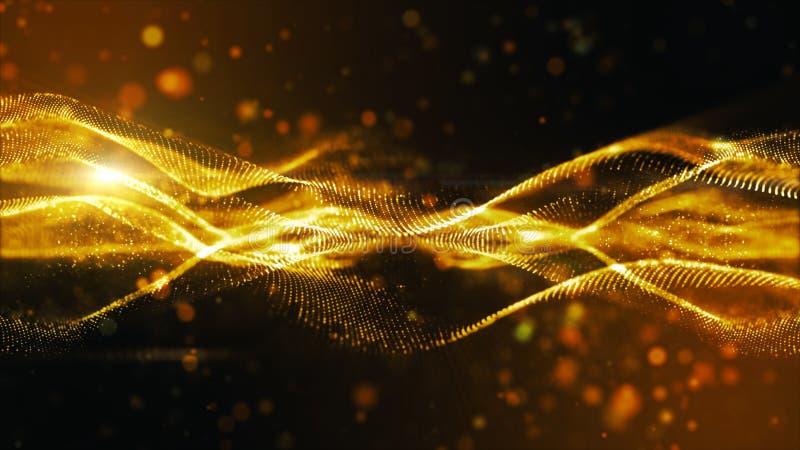 Gold Color Digital Particles Wave Flow Abstract Motion Technology ...