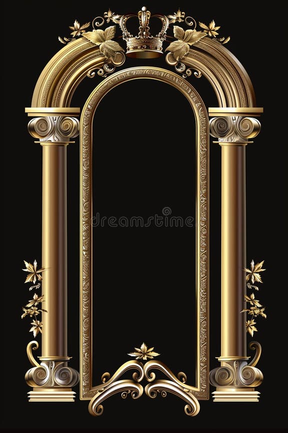 Gold Color Frame with Pillars Isolated on Solid Black Background Stock ...