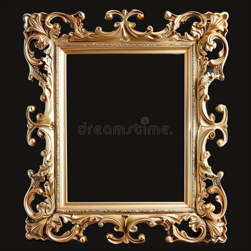 Gold Color Frame in Rectangle Shape Isolated on Solid Black Background ...
