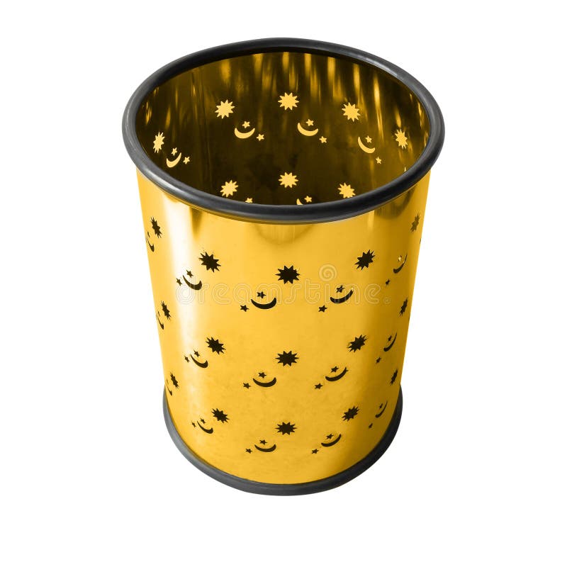 Gold Color Metal Trash Can or Bin on White Stock Photo - Image of ...