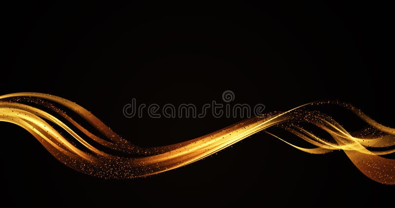 Gold Color Wave on Black Background Abstract Stream of Wavy Lines with ...