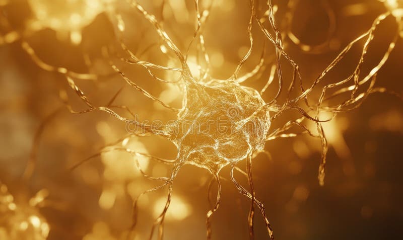 A Gold Colored Brain with Many Strands of Wire Stock Illustration ...