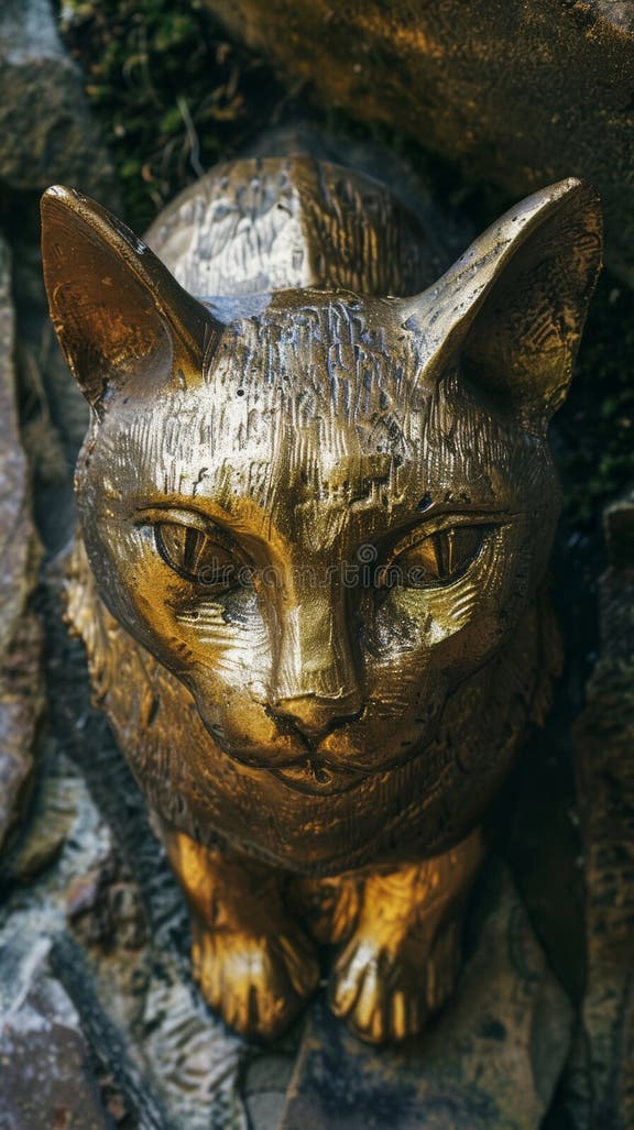 Gold-colored cat sculpture stock photo. Image of garden - 312590290