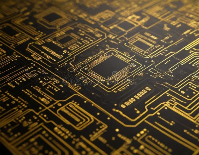 Gold Computer CIrcuit Board Pathway Communications Stock Illustration ...