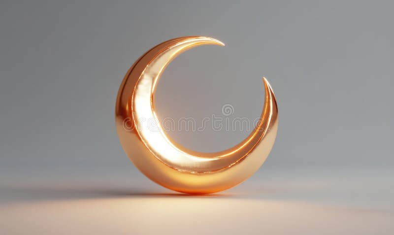 A Gold Colored Crescent Moon with a Light Shining on it Stock ...