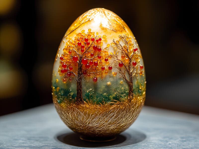 A Gold Colored Easter Egg with a Tree on it Stock Illustration ...