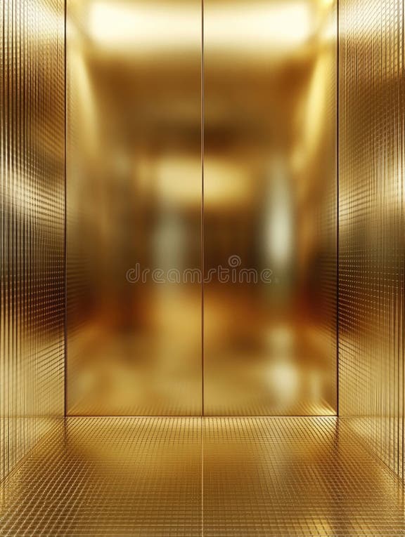 A Gold Colored Elevator with a Shiny, Reflective Surface Stock Image ...