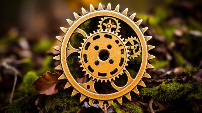 A Gold Colored Gear Wheel Sitting on Top of Some Moss, AI Stock Photo ...