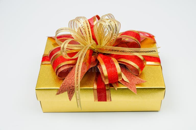 Gold colored gift box stock image. Image of silk, gift - 34097473