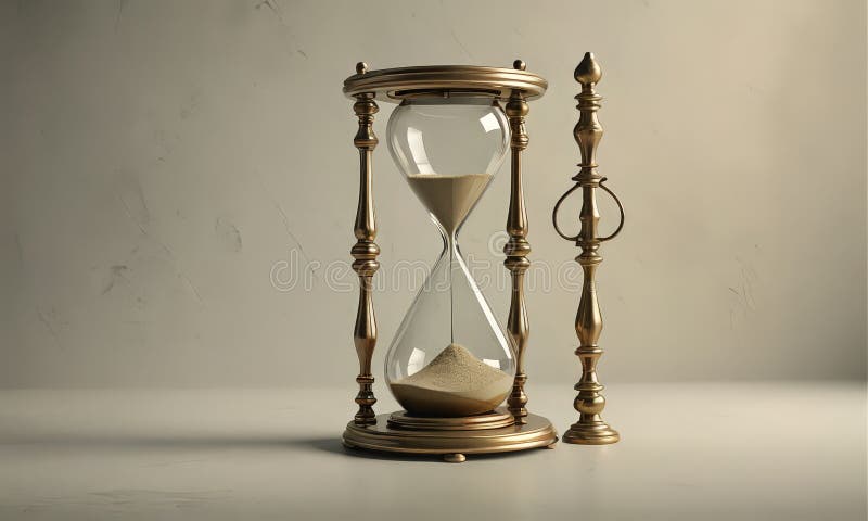 Gold-colored Hourglass with Clear Glass Bulb and Sand-filled Glass Bulb ...