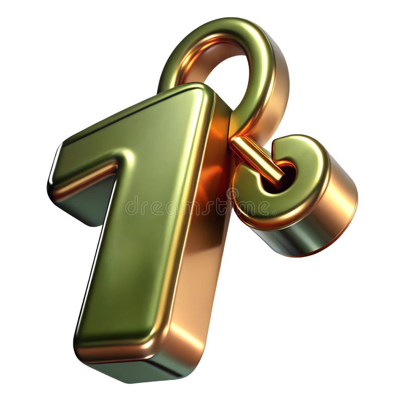 A Gold Colored Number 1 with a Lock on it Stock Illustration ...