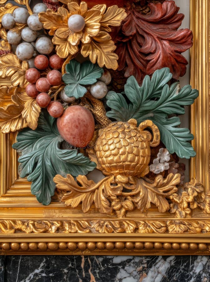Gold-colored Ornate Frame Hanging on Blue Marble Wall Stock Image ...