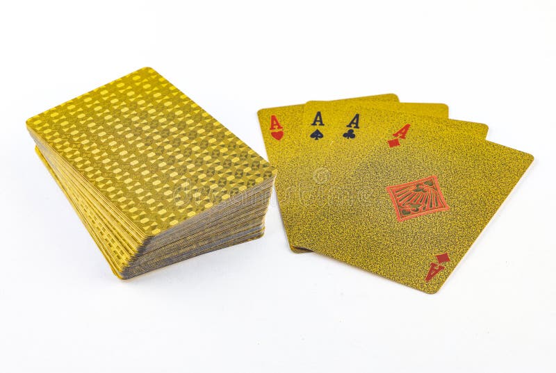 Gold Colored Poker Playing Cards, Deck of Cards on White Background ...