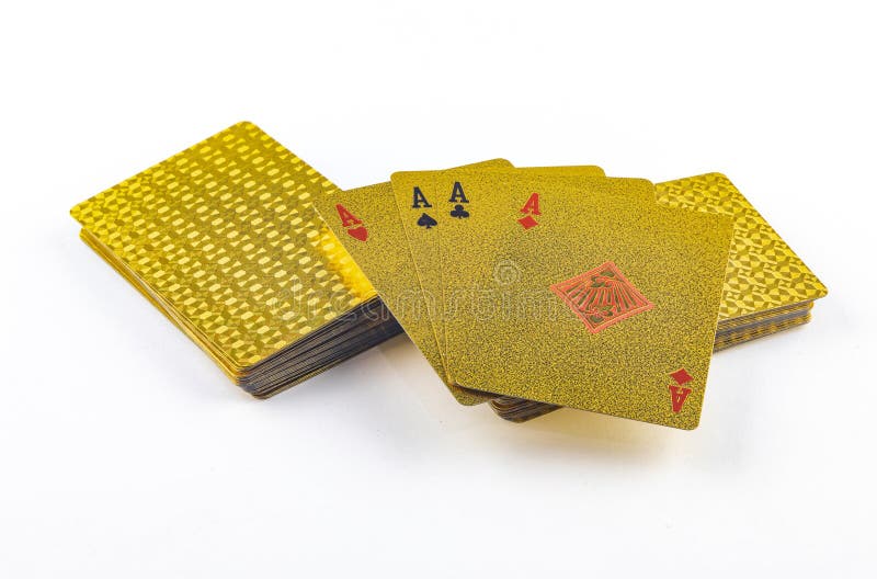 Gold Colored Poker Playing Cards, Deck of Cards on White Background ...
