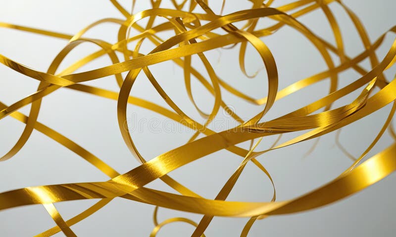 A Gold Colored Ribbon is Being Twisted and Turned in a Circular Motion ...
