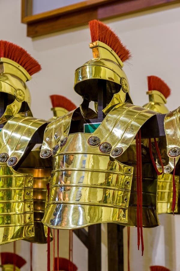 Gold-colored Roman Armor in the City Gerona of Spain, 13 May 2017 ...