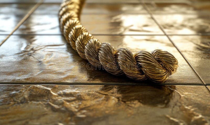A Gold Colored Rope is Laying on a Tile Floor Stock Photo - Image of ...
