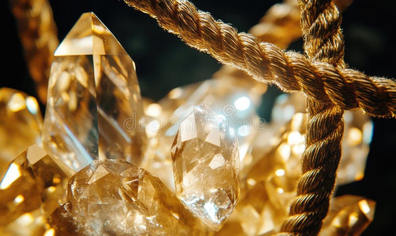 A Gold Colored Rope is Wrapped Around a Cluster of Crystals Stock Photo ...