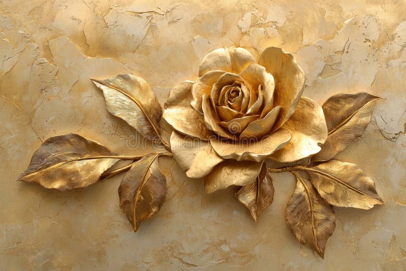 A Gold-colored Single Rose on a Volumetric Stucco Panel. Stock Image ...