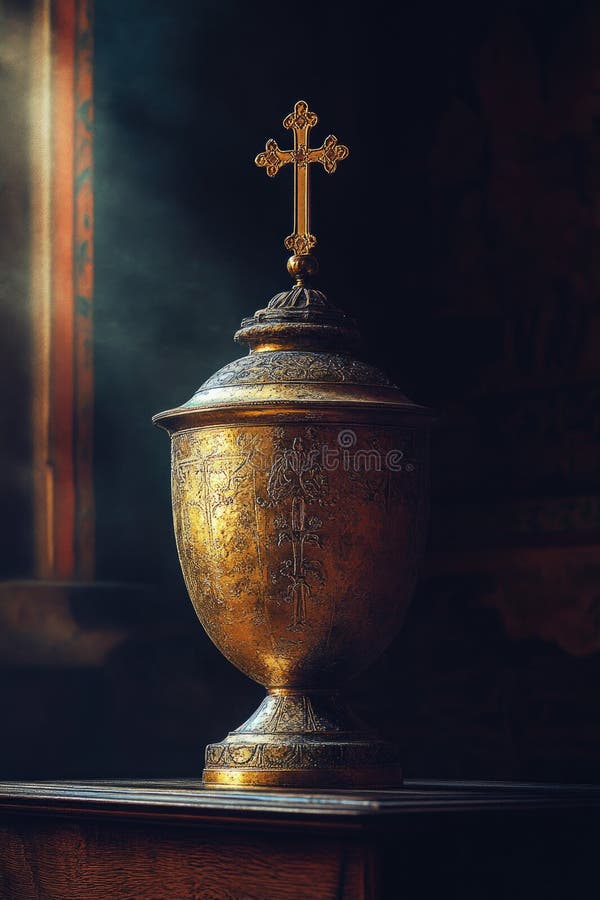 Golden Urn with Cross stock photo. Image of decoration - 385073620