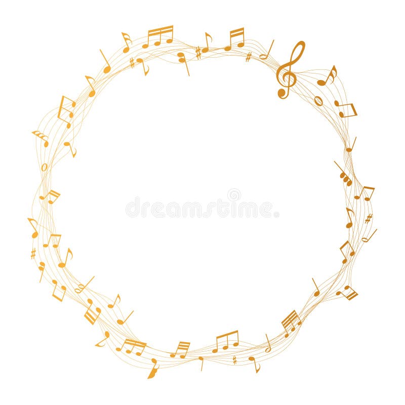 Gold Colored Vector Sheet Music Round Frame - Musical Notes Melody on ...