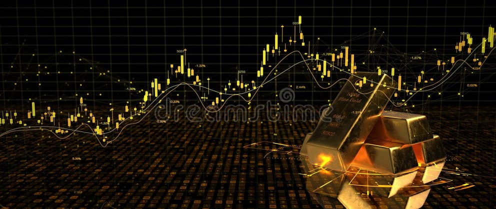 Gold Commodity Trading Stocks Candlestick Chart. 3D Illustration Stock ...