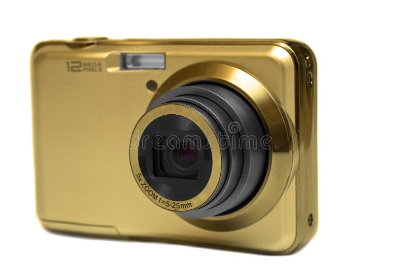 Gold Compact Digital Camera Stock Photo - Image of pixels, lens: 21265976