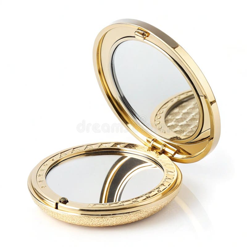 Gold Compact with Mirror Isolated on White Background Stock ...