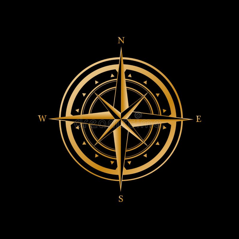 Gold Compass Icon On A Black Background Travel Symbol Stock Vector Illustration Of North