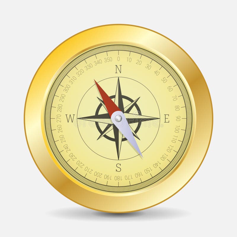 Gold magnetic compass stock vector. Illustration of discovery - 346761659