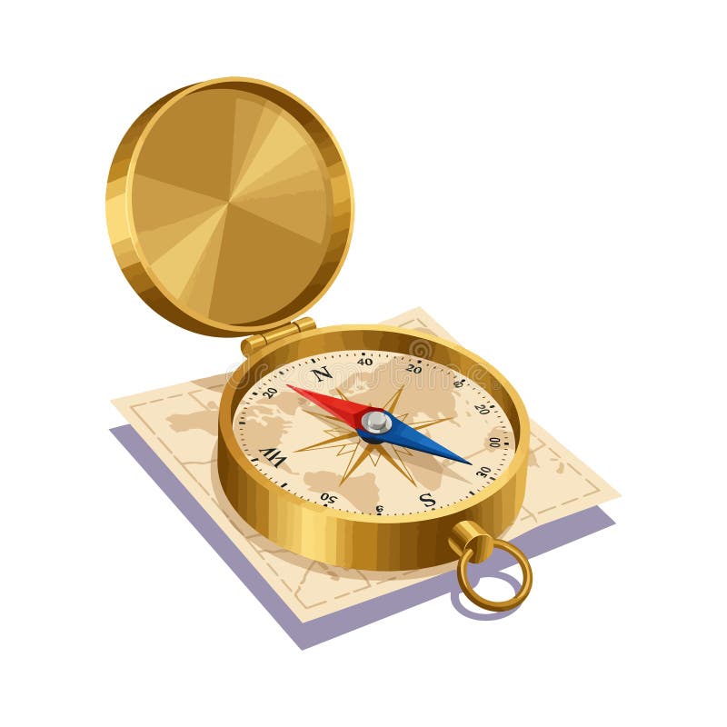 Gold Compass with Map Navigation Tool for Travel and Exploration Vector ...