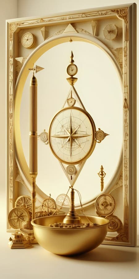 Gold Compass and Plate with Stock Illustration - Illustration of ...