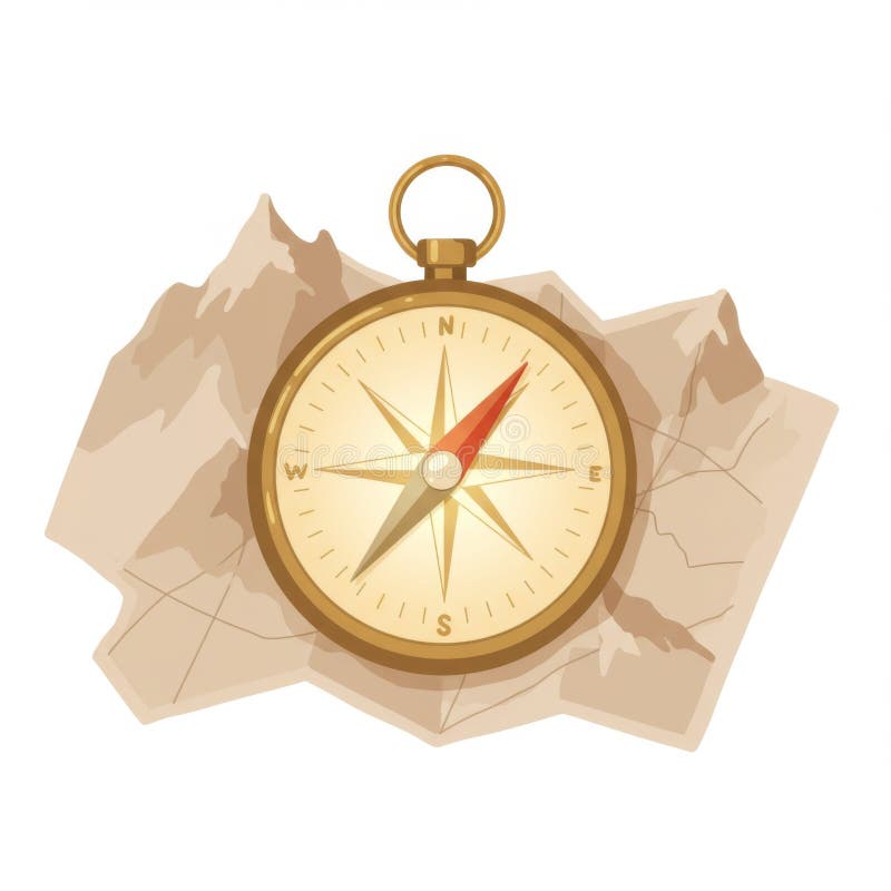 Gold Compass on Top of Topographic Mountain Map for Adventure and ...