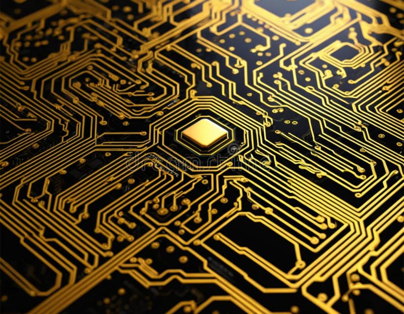Gold Computer CIrcuit Board Pathway Communications Stock Illustration ...