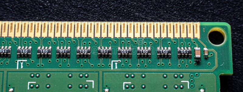 Gold Computer Components on a Memory Unit Stock Photo - Image of blue ...