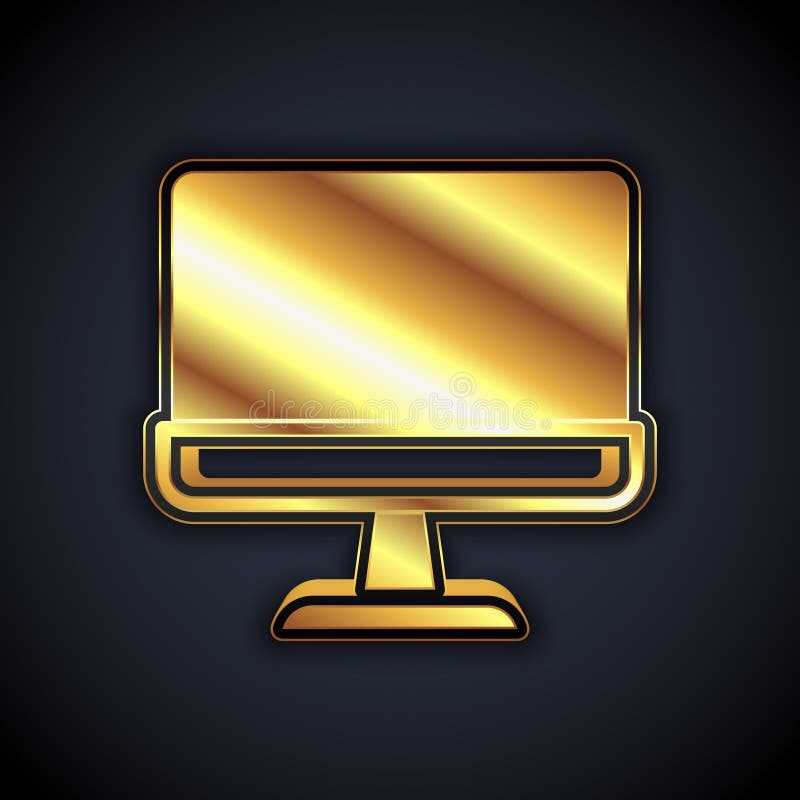 Gold Computer Monitor Screen Icon Isolated on Black Background ...