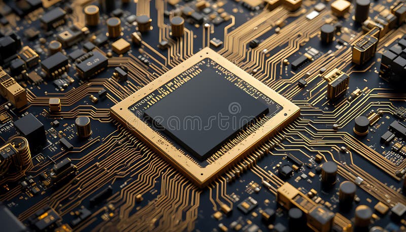 Gold Computer Motherboard with Electronic Circuit. High-performance ...