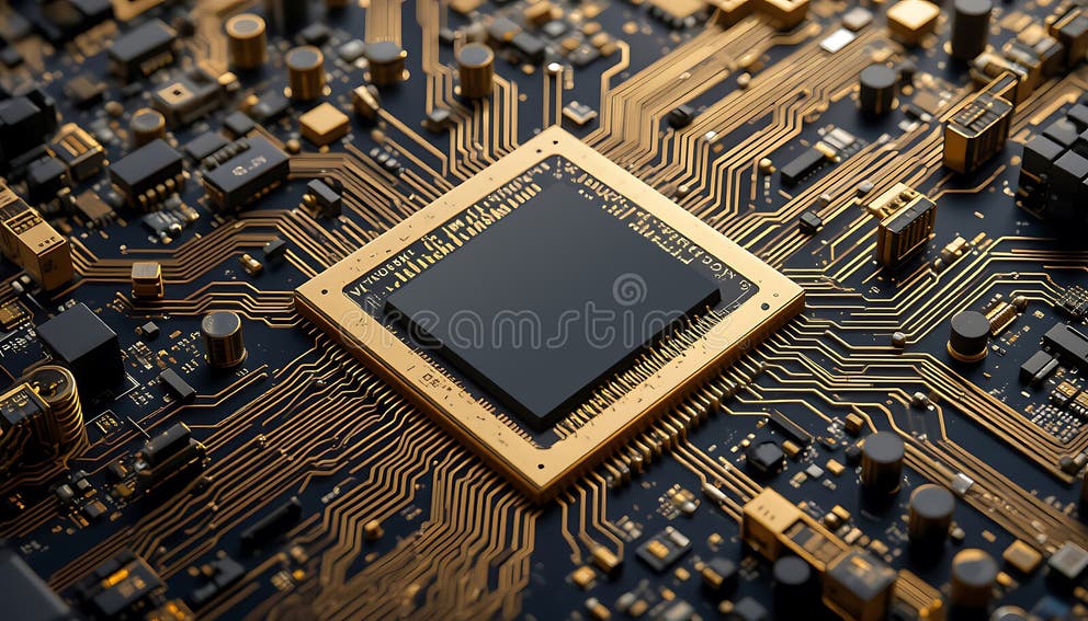 Gold Computer Motherboard with Electronic Circuit. High-performance ...