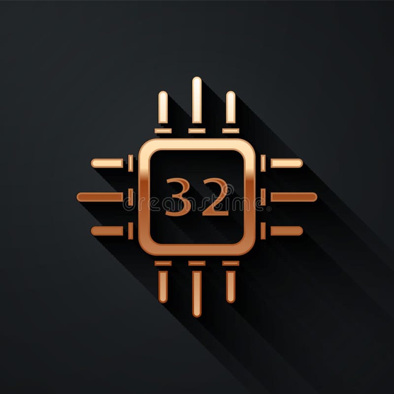 Gold Computer Processor with Microcircuits CPU Icon Isolated on Black ...