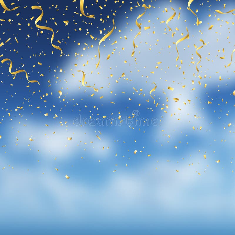 Gold Confetti on Blue Sky Background Stock Vector - Illustration of ...