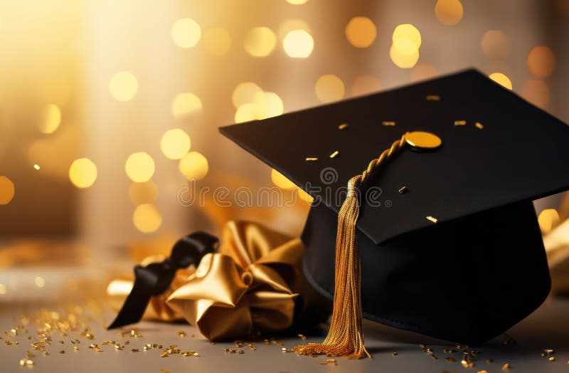 Gold Confetti at the End of Graduation Cap Stock Image - Image of ...